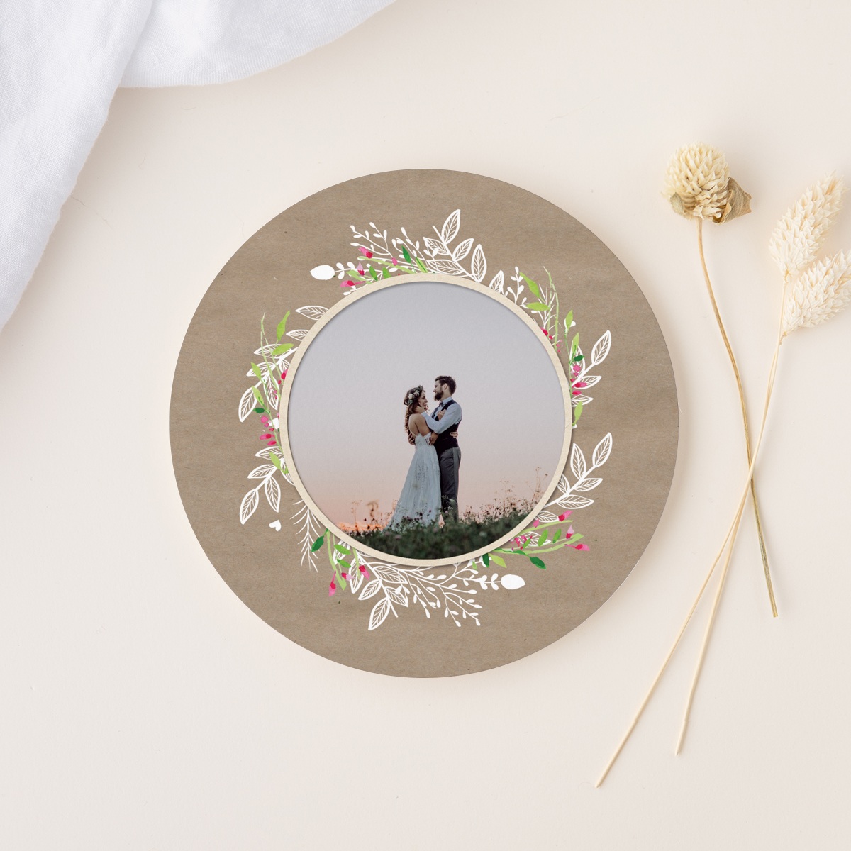 Carte de remerciement mariage Bohemian Kraft - Rond simple ...
