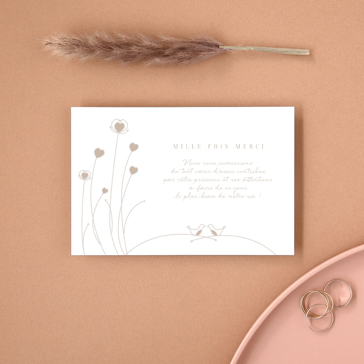 Carte de remerciement mariage Idylle beige - Rectangle simple ...