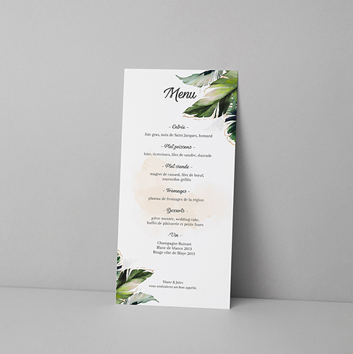 Menu mariage original : 192 modèles personnalisables (échantillon offert)